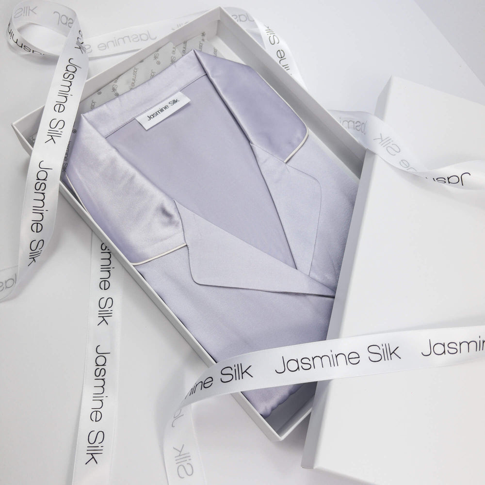 Ladies Pure Silk Silver Lilac Pyjamas